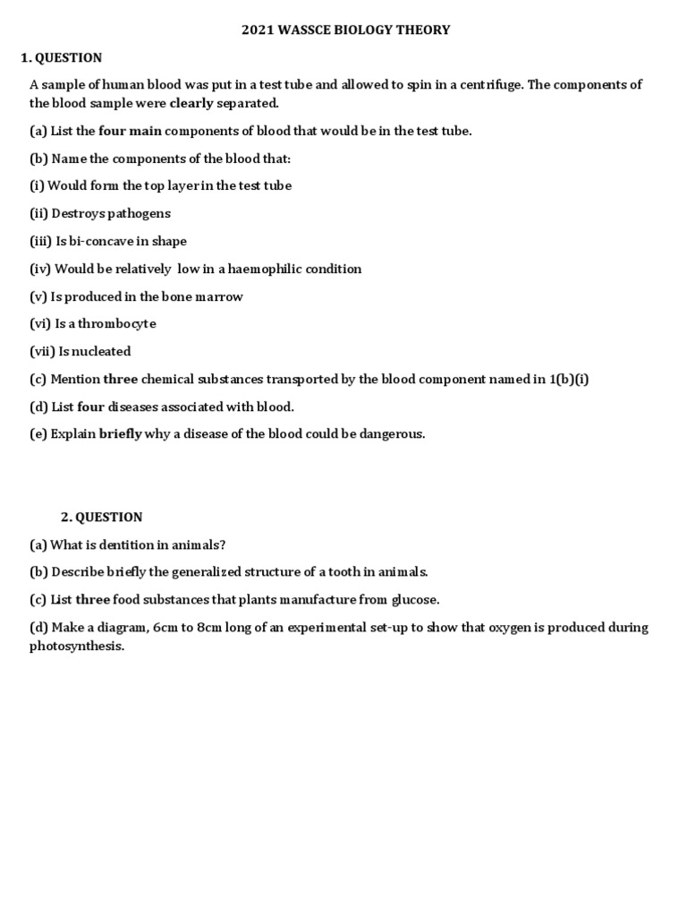 2021 WASSCE Biology Theory Questions | PDF | Law | Wellness