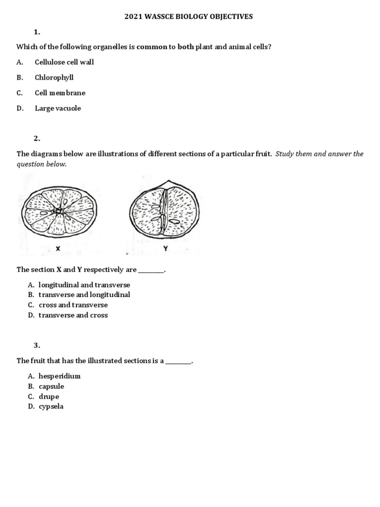 2021 Wassce Biology Objectives | PDF