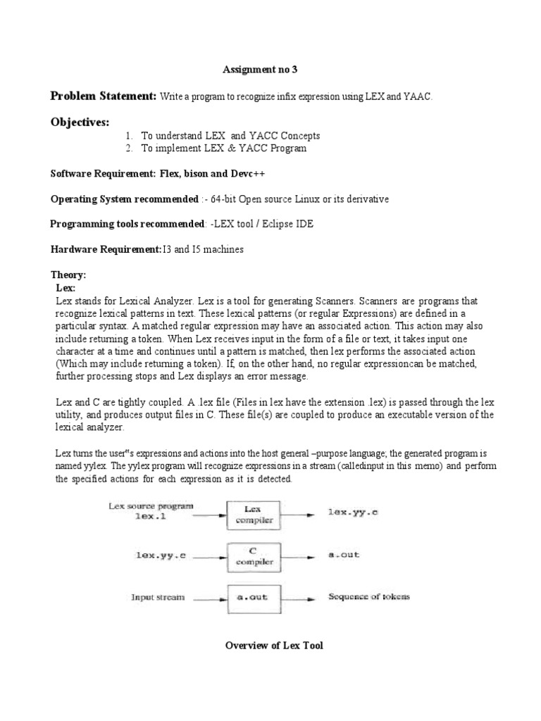 Assignment No 3 Lex and Yacc | PDF | Parsing | Software