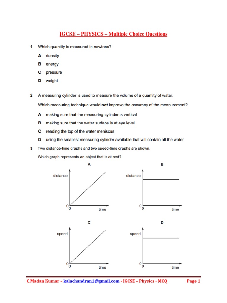 IGCSE+-Phy+-+MCQ1 | PDF