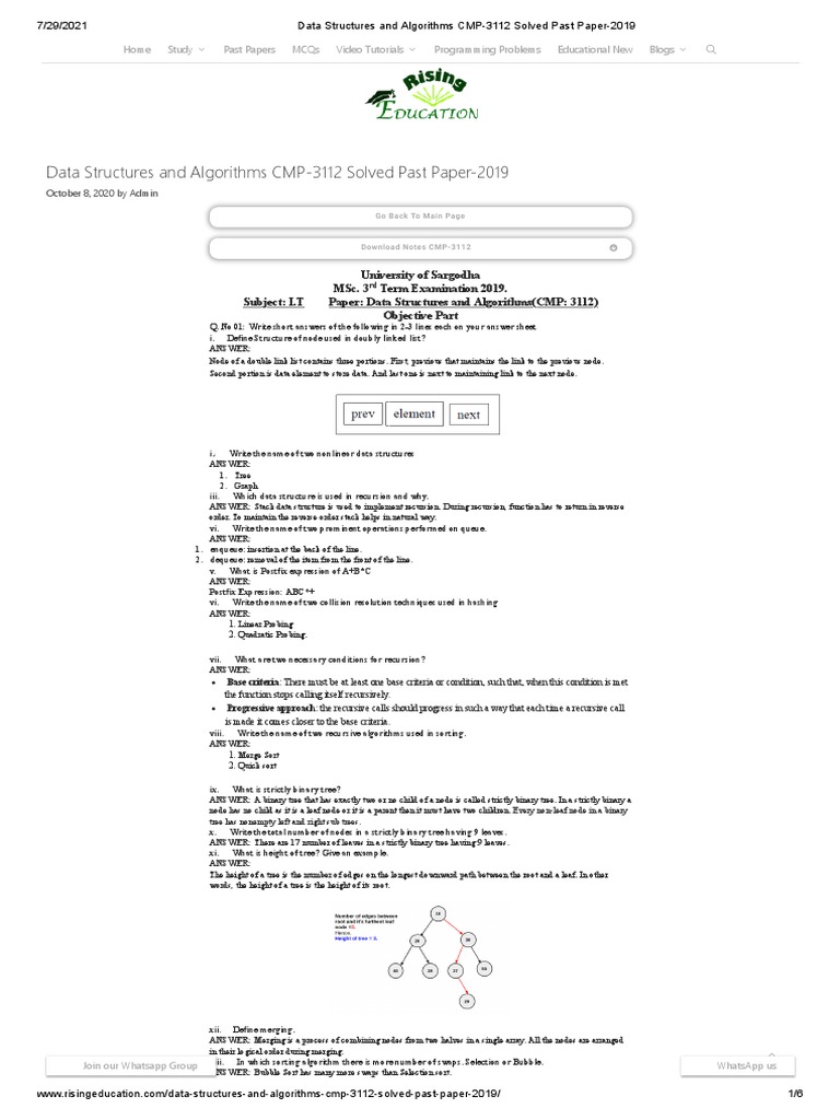 MSc IT DSA Solved Paper 2019 | PDF | Queue (Abstract Data Type) | Applied Mathematics