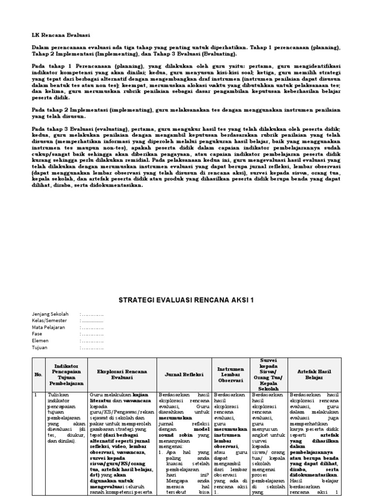 LK Rencana Evaluasi | PDF | Karier & Perkembangan | Seni