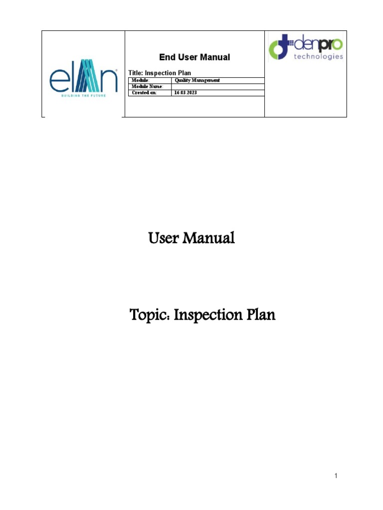 User Manual ELAN - Inspection Plan | PDF | Information Technology ...