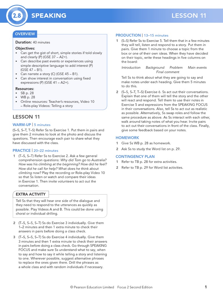 Focus2 2e Lesson Plans U02 Lesson11 Speaking Download Free Pdf