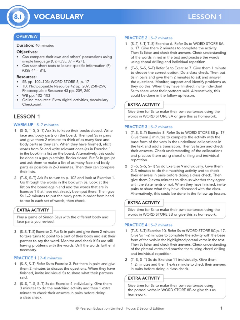 Focus2 2E Lesson Plans U8 Lesson 1 Vocabulary | PDF | Communication ...