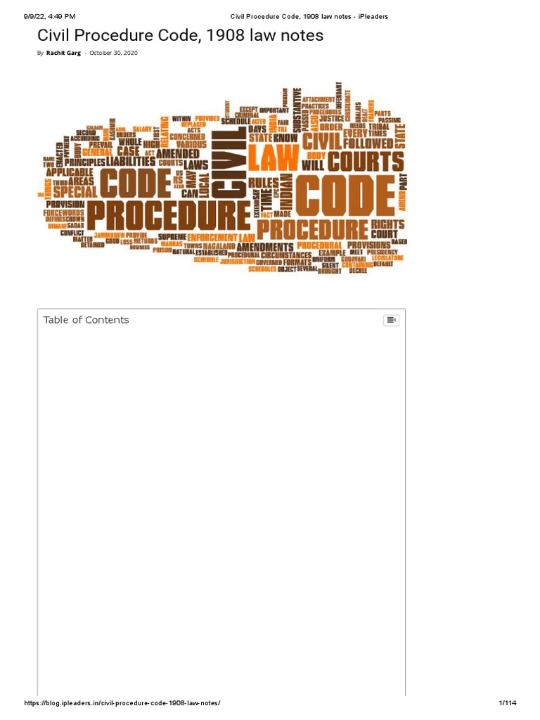 Civil Procedure Code, 1908 Law Notes - Ipleaders | PDF | Judgment (Law ...