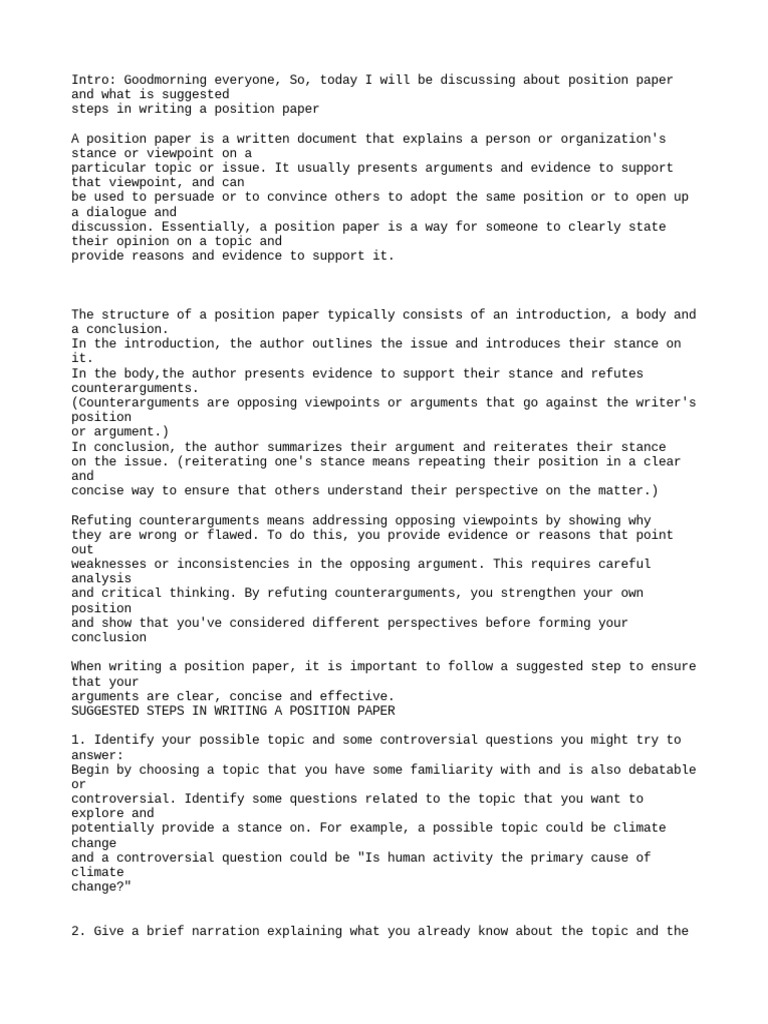 Steps in Writing A Position Paper | PDF | Argument | Reason