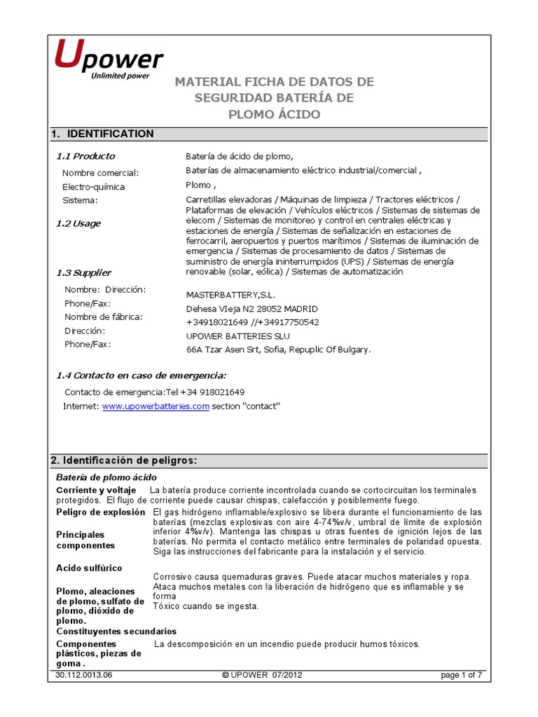Hoja de Seguridad Baterias | PDF