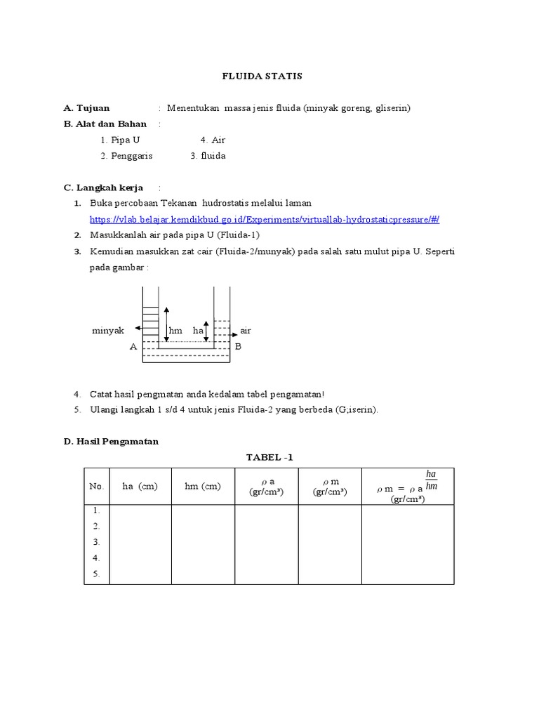 Petunjuk Praktikum Fluida Statis | PDF