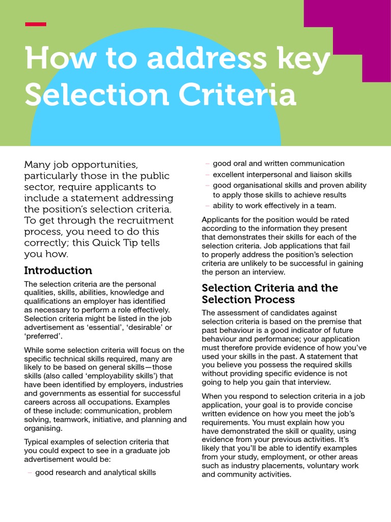 Key Selection Criteria Tips | PDF | Finance & Money Management