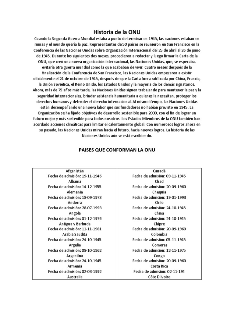 Historia de la ONU | PDF | Naciones Unidas | Relaciones internacionales