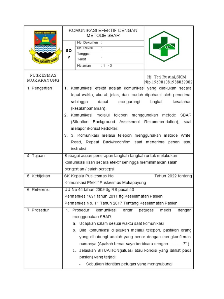 SOP KOMUNIKASI EFEKTIF SBAR, WRRR | PDF