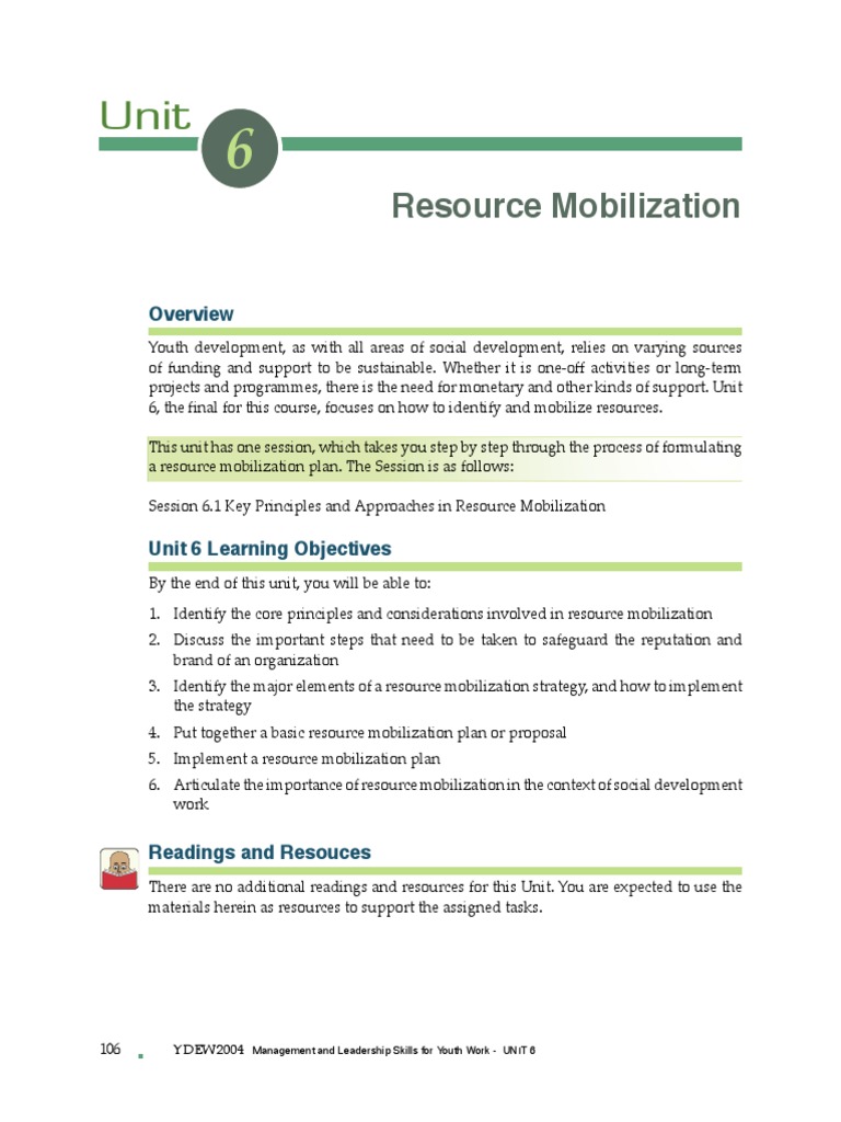 YDEW2004 Unit 6 Resource Mobilization | PDF | Corporate Social Responsibility | Risk