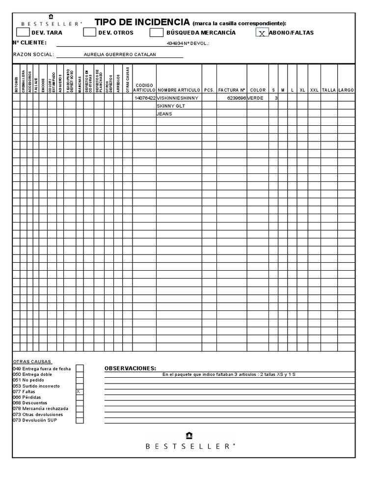 Plantilla Incidencias y Taras | PDF