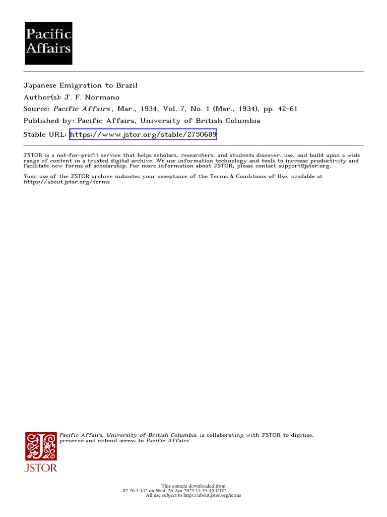 Japanese Emigration to Brazil Overview | PDF | Brazil | Japan