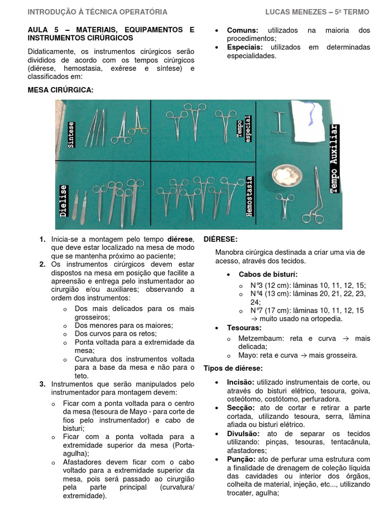 Aula 5 - Materiais, Equipamentos e Instrumentos Cirúrgicos | PDF | Medicina Clínica ...