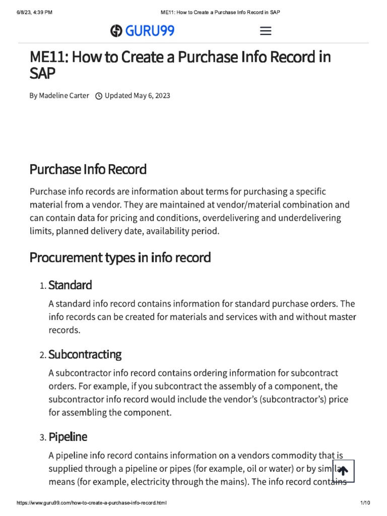 ME11 - How To Create A Purchase Info Record in SAP | PDF