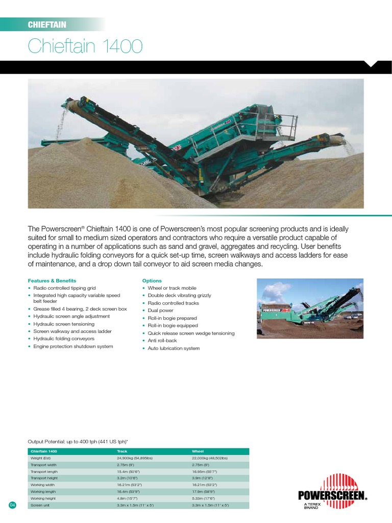 Chieftain 1400 Screen Brochure 2014 | PDF | Technology & Engineering