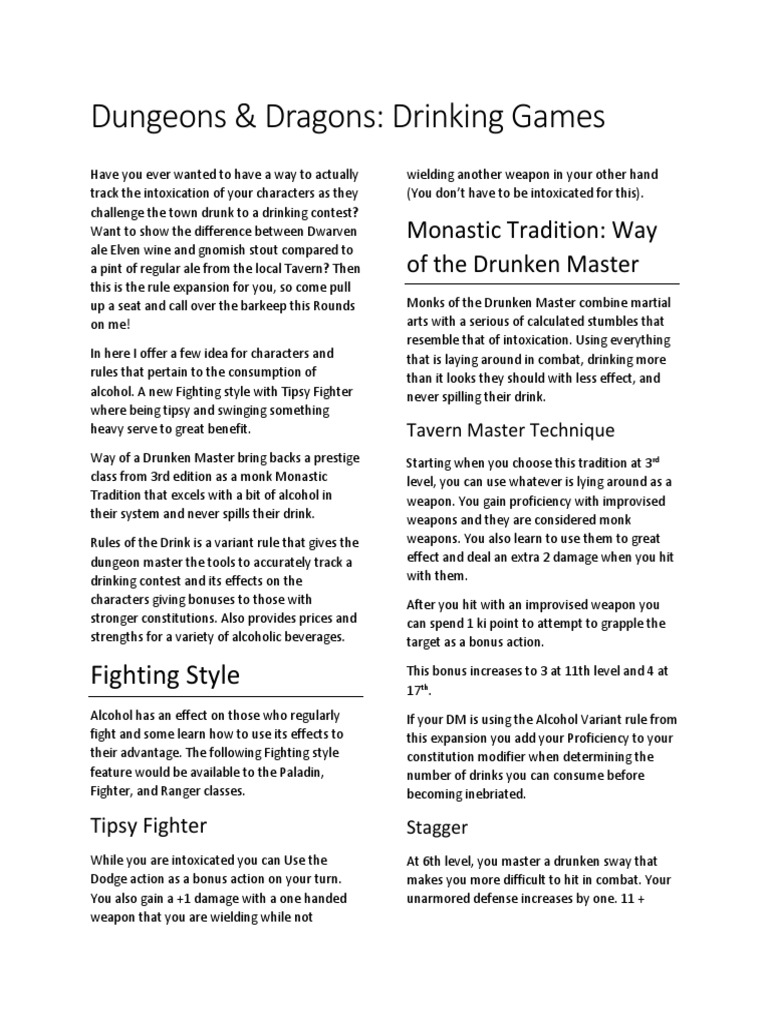Dungeons & Dragons Drinking Games | PDF