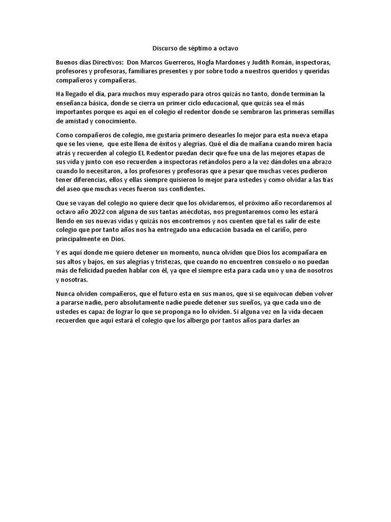 Discurso de Séptimo A Octavo | PDF