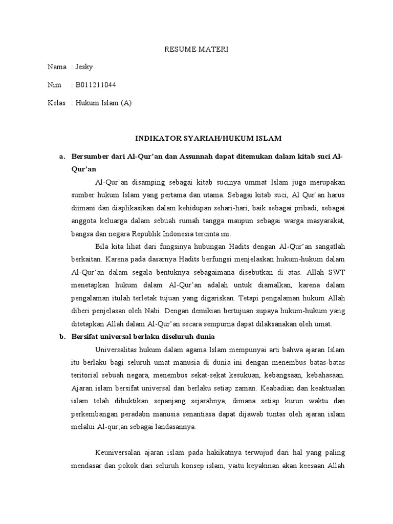 Resume Materi 3 Hukum Islam | PDF