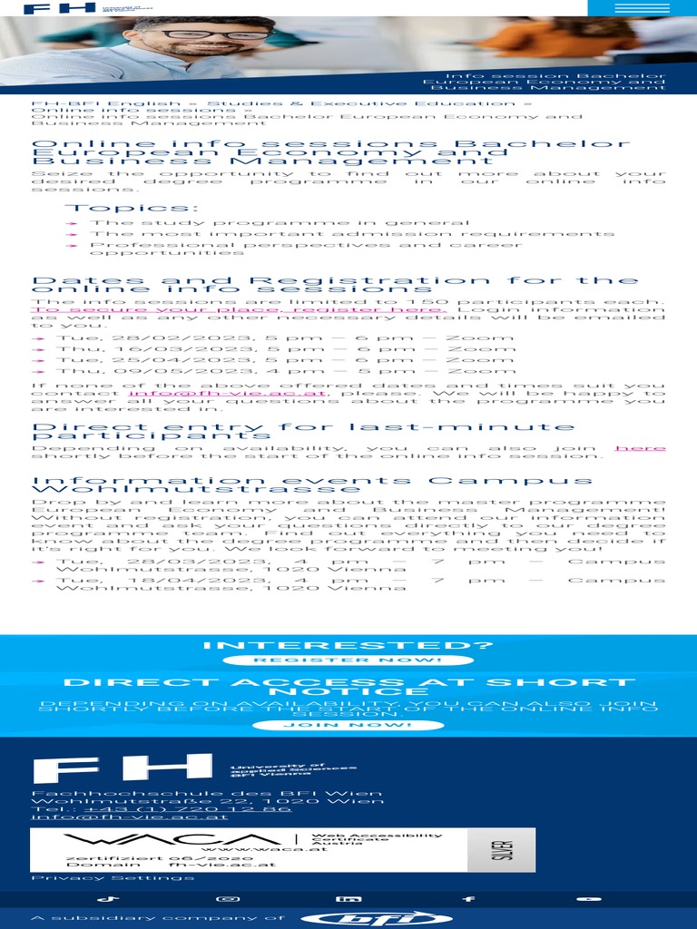 Online Info Sessions Bachelor European Economy and Business Management - FH-BFI English | PDF