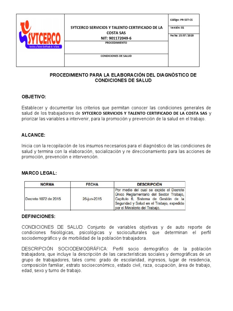 Informe de Condiciones de Salud | PDF | Diagnostico medico ...