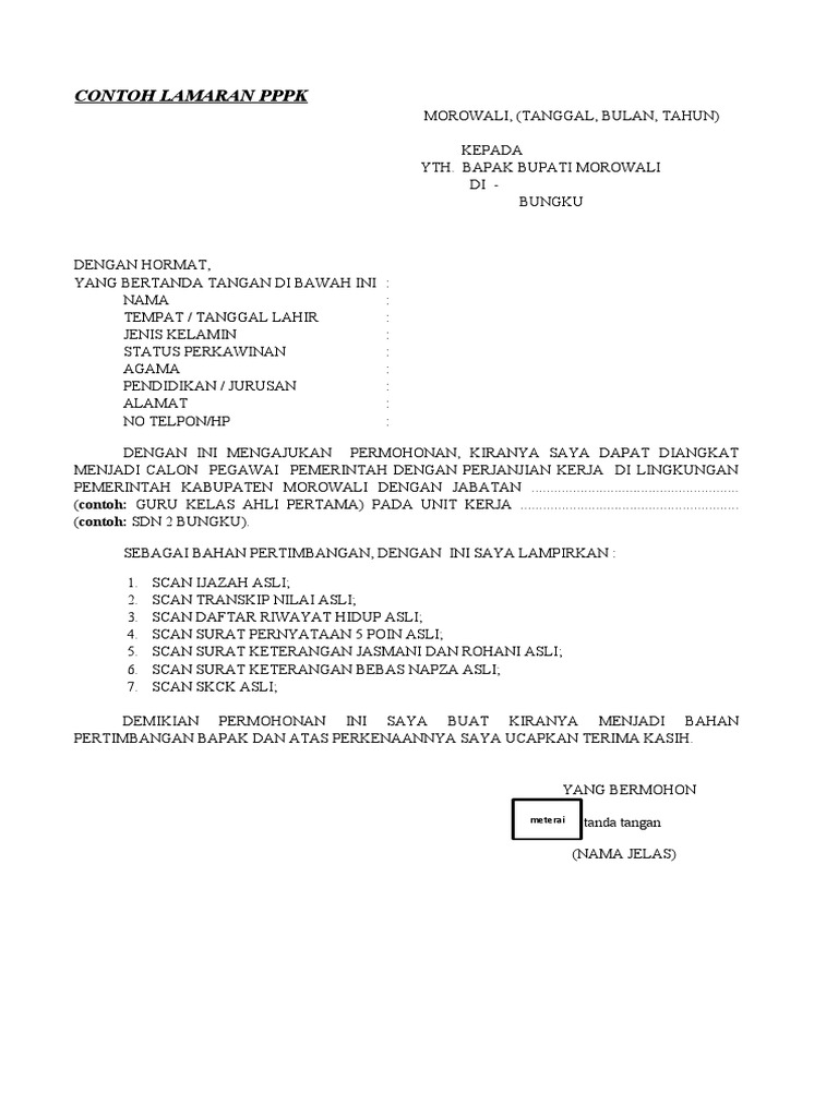 Contoh Surat Lamaran PPPK | PDF