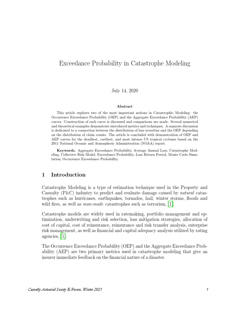 OEP and AEP in Catastrophe Modeling | PDF | Tropical Cyclones | Reinsurance