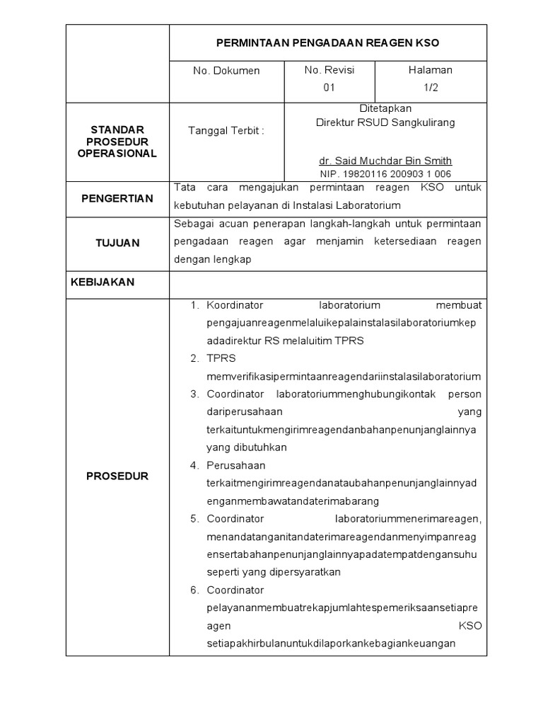 41 Spo PERMINTAAN PENGADAAN REAGEN KSO | PDF