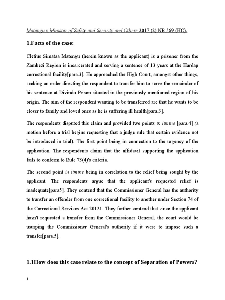 Matengu v Minister: Separation of Powers Case | PDF