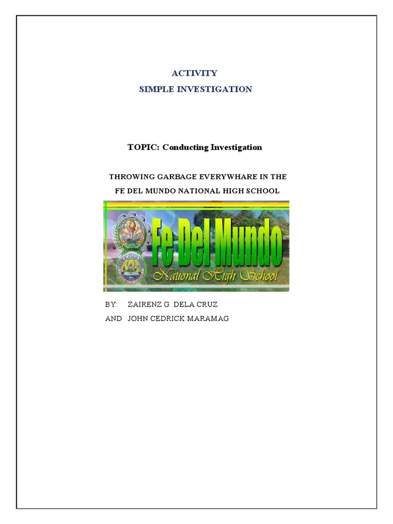 Investigation About Throwing Garbage in The High School/elementary ...