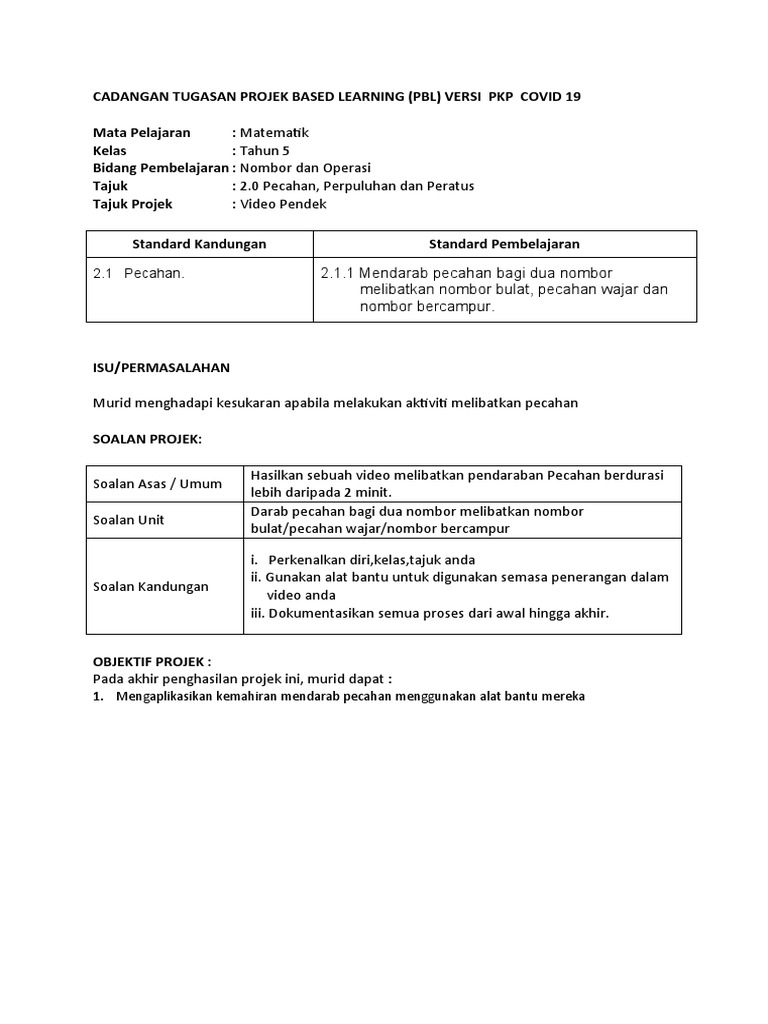 PBL Matematik THN 5 (2021) | PDF