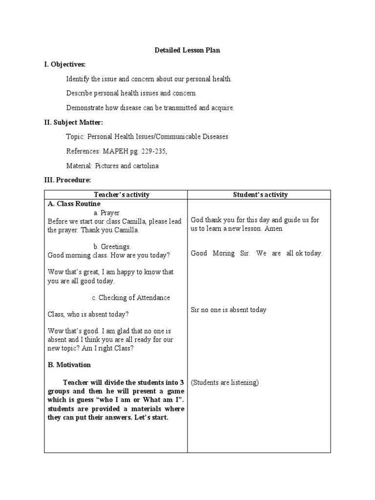 Lesson Plan on Communicable Diseases | PDF