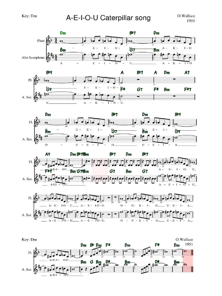 A-E-I-O-U The Caterpillar Song (From Alice in Wonderland) | PDF