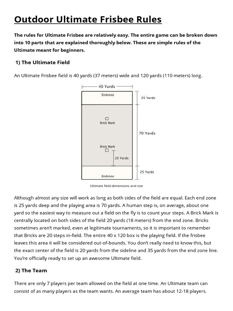 Outdoor Ultimate Frisbee Rules | PDF | Entertainment | Team Sports