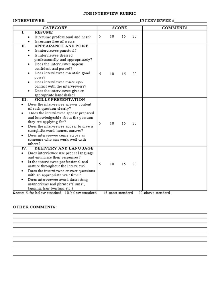 Job Interview Rubric | Download Free PDF | Job Interview | Cognitive ...