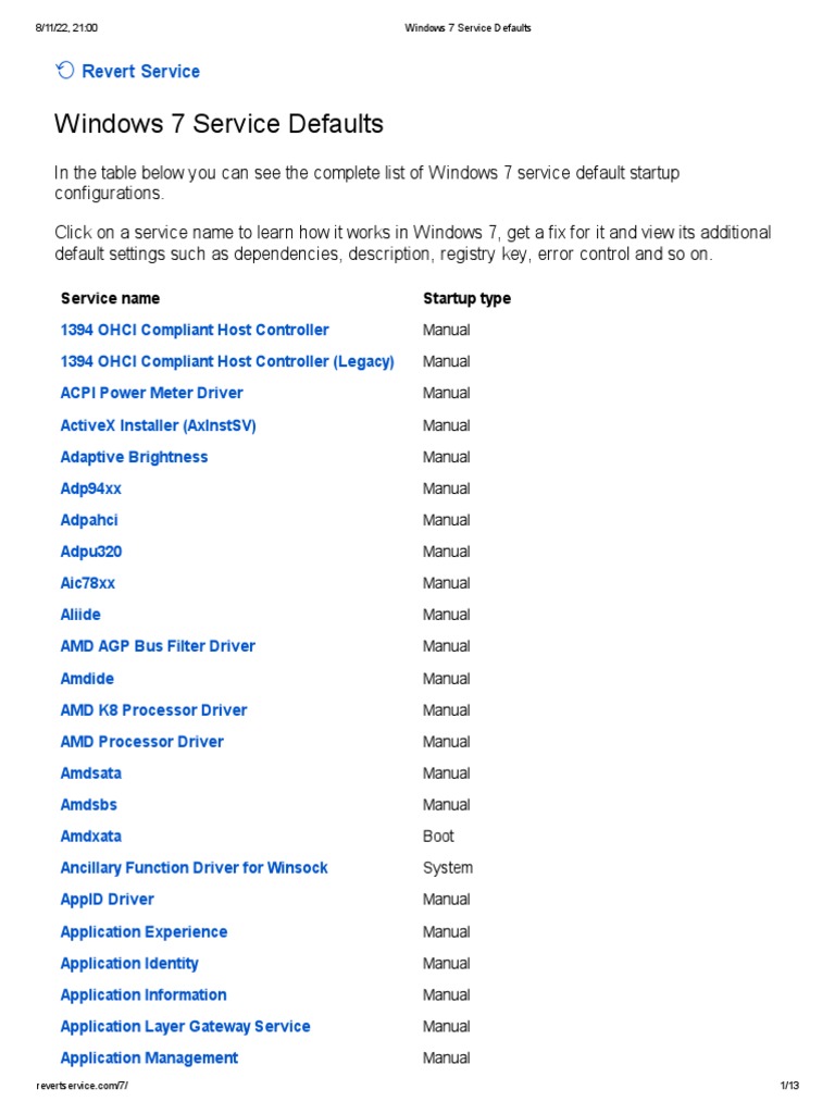 Windows 7 Service Defaults | Download Free PDF | Device Driver | Booting