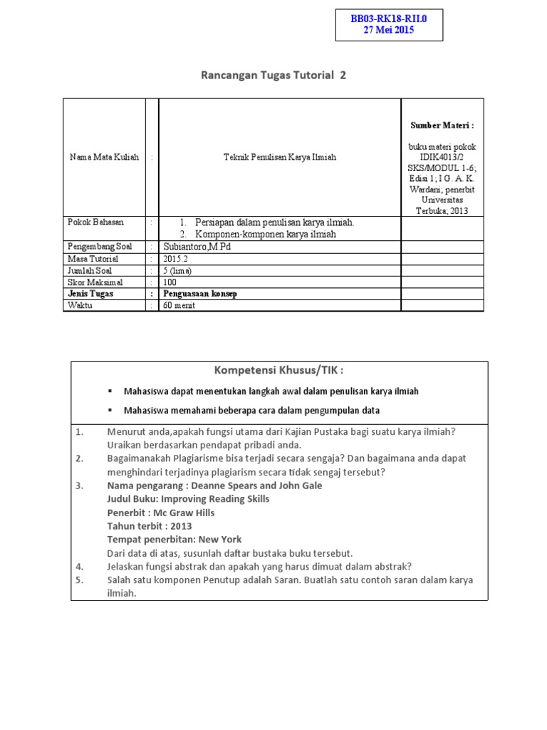 Rancangan Tugas Tutorial 2 | PDF
