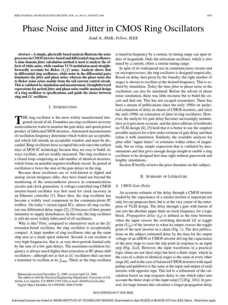 Phase Noise and Jitter in CMOS Ring Oscillators | PDF | Mosfet | Spectral Density