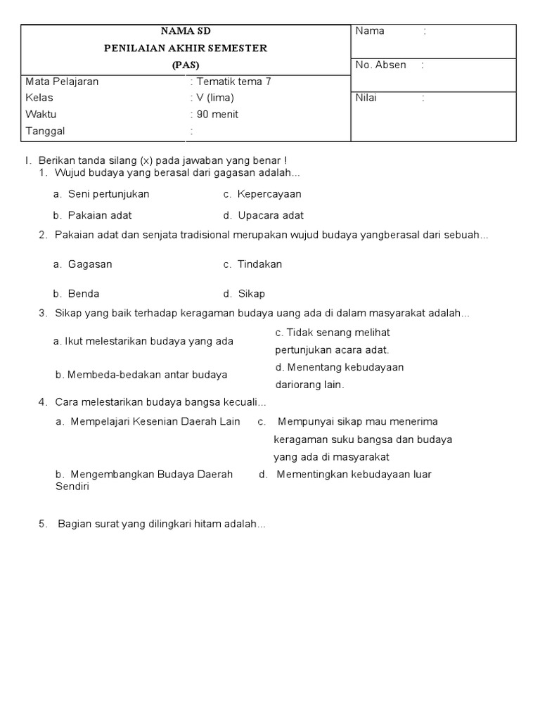 Soal PAS TEMA 7 Kelas 5 SMT 2 | PDF