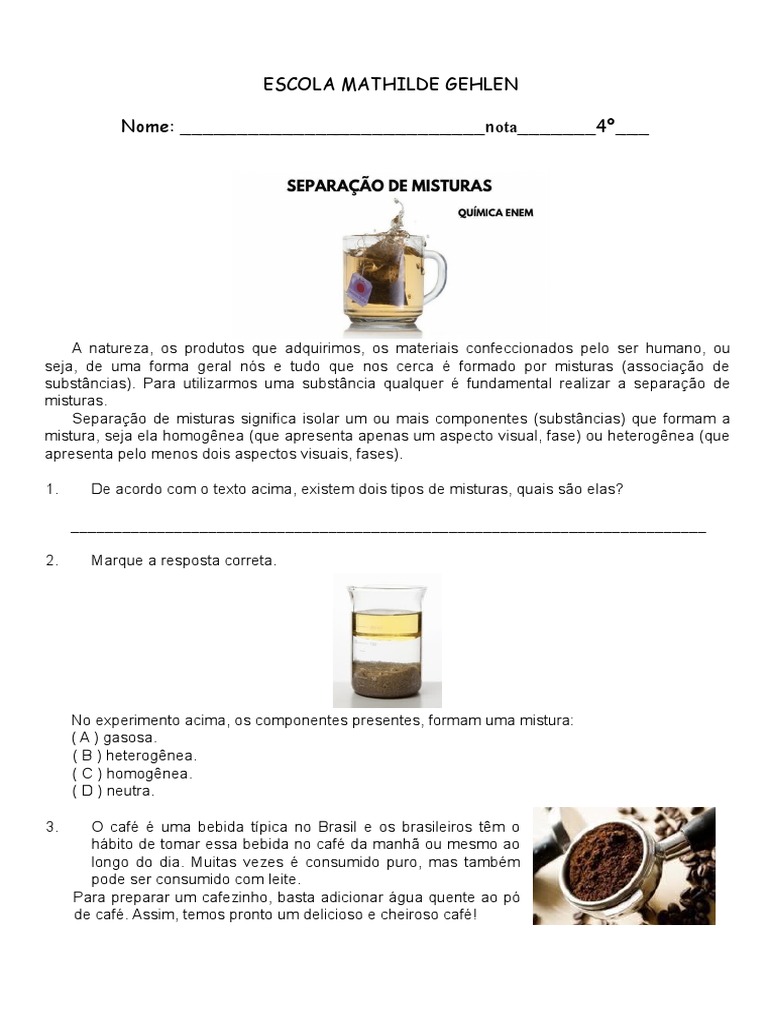 Ciências 4º Ano | PDF | Mistura | Comidas e bebidas