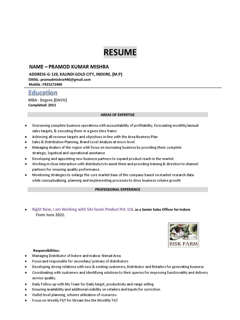 Pramod Mishra New Resume | PDF