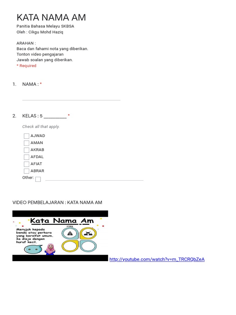 KATA NAMA AM 2 - Google Forms | PDF