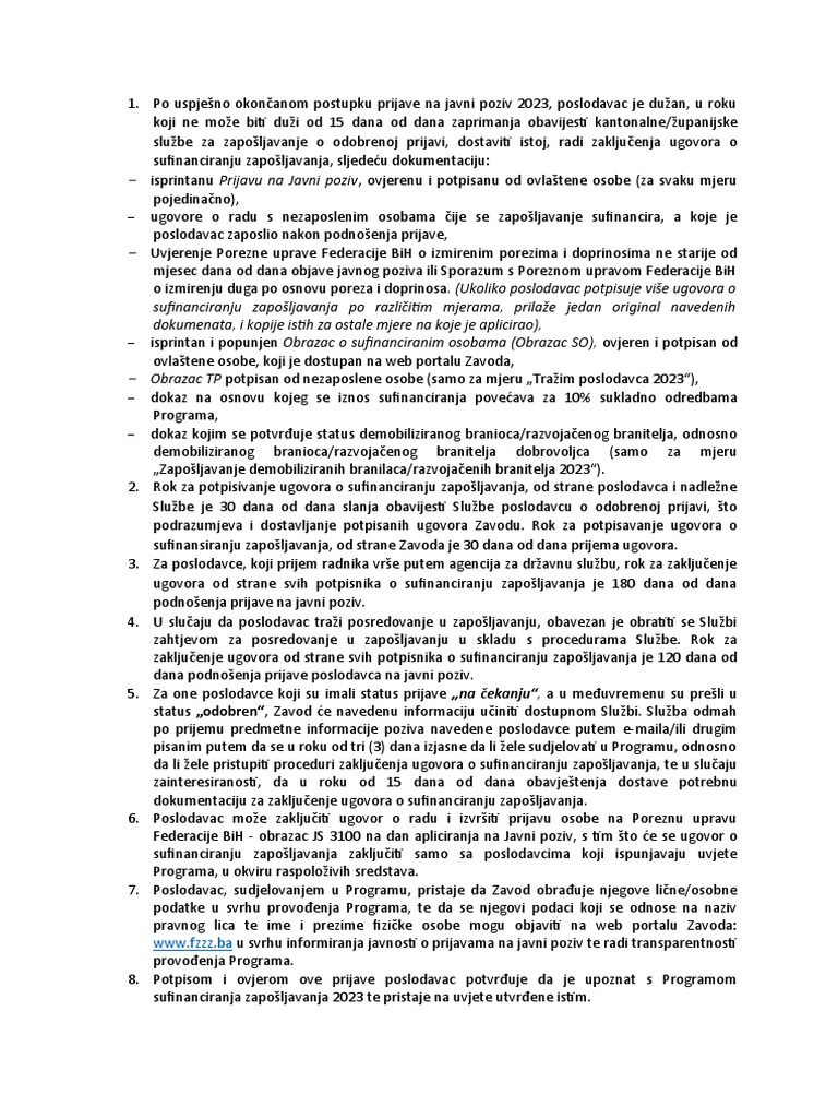 Koraci Za Poslodavce - Prijava - Sufinansiranje Zapošljavanja 2023 | PDF