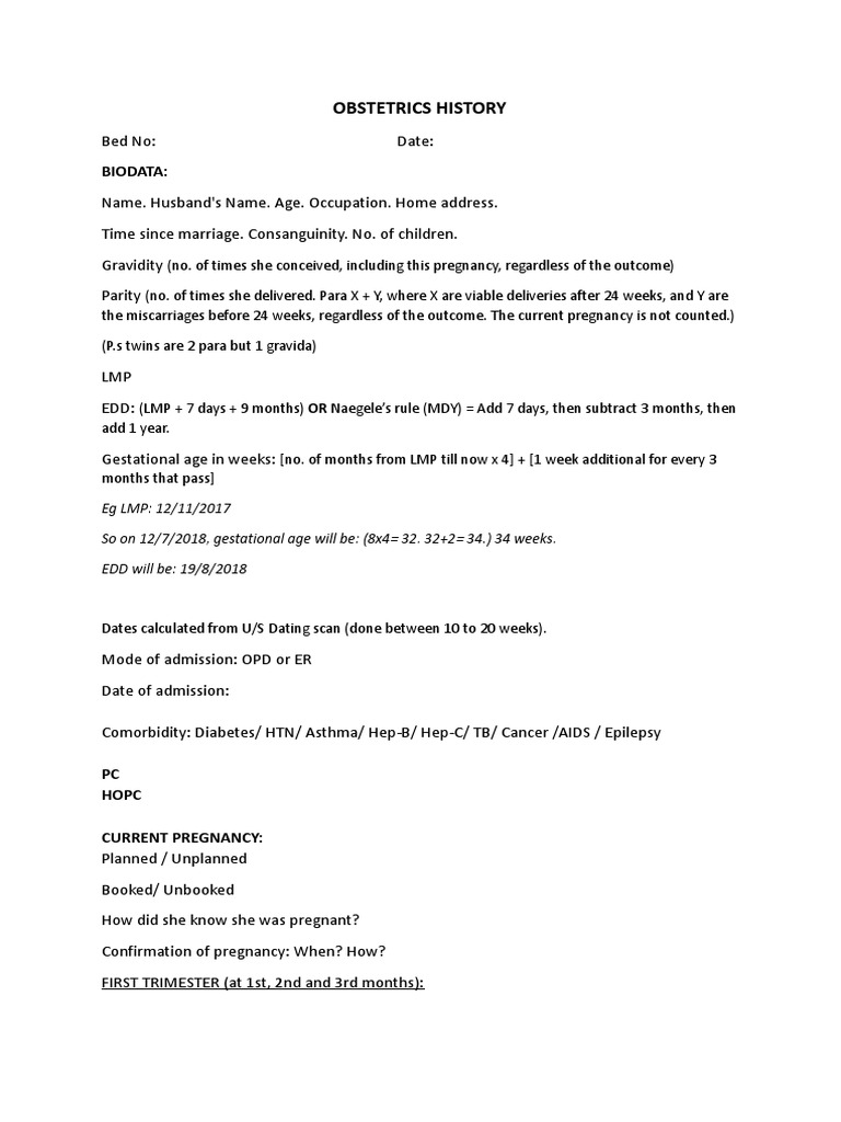 Obstetrics History | PDF | Pregnancy | Childbirth