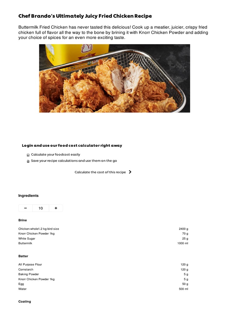 Ultimate Fried Chicken Recipe | PDF | Batter (Cooking) | Baking Powder