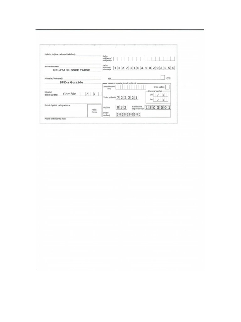 Uplatnica Sudska Taksa | PDF