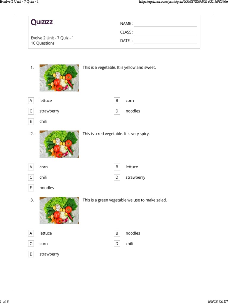 Evolve 2 Unit - 7 Quiz - 1 | PDF | Food Industry | Cuisine