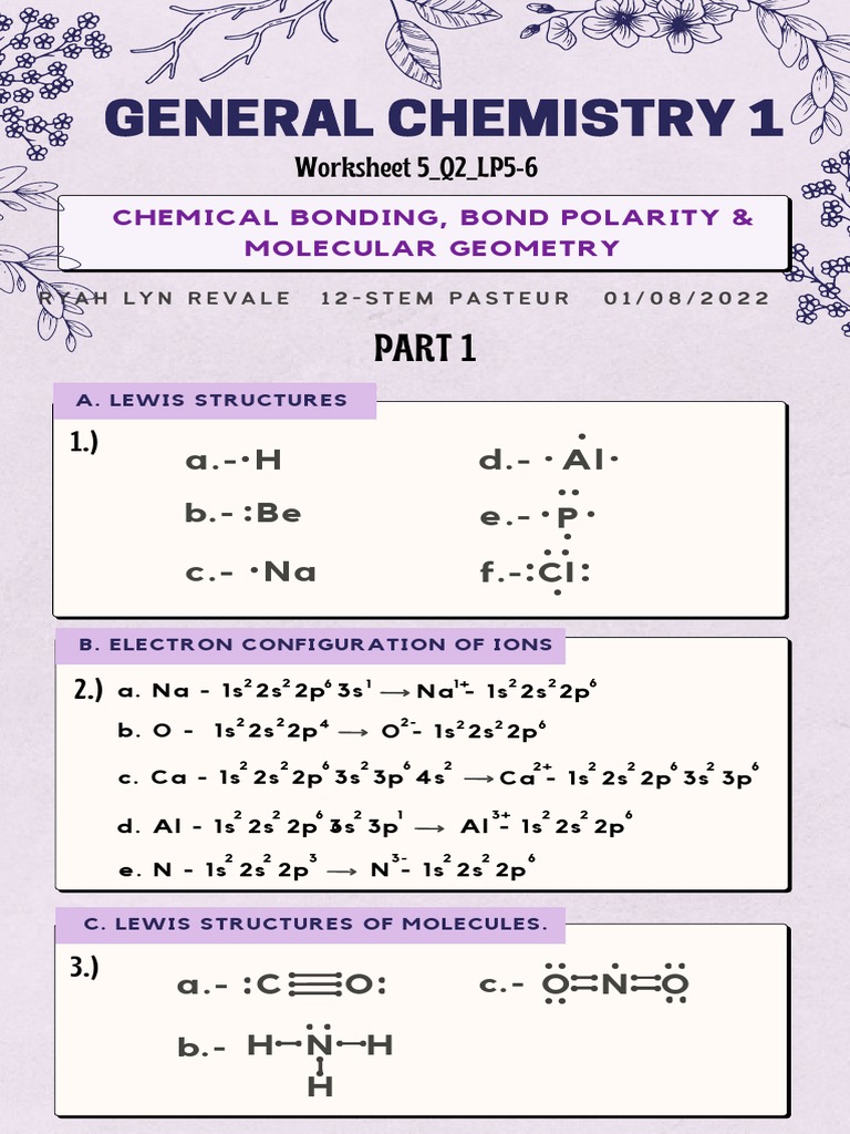 General Chemestry 1 Quarter 2 Worksheet 5 Output | PDF | Chemical Polarity | Chemical Bond